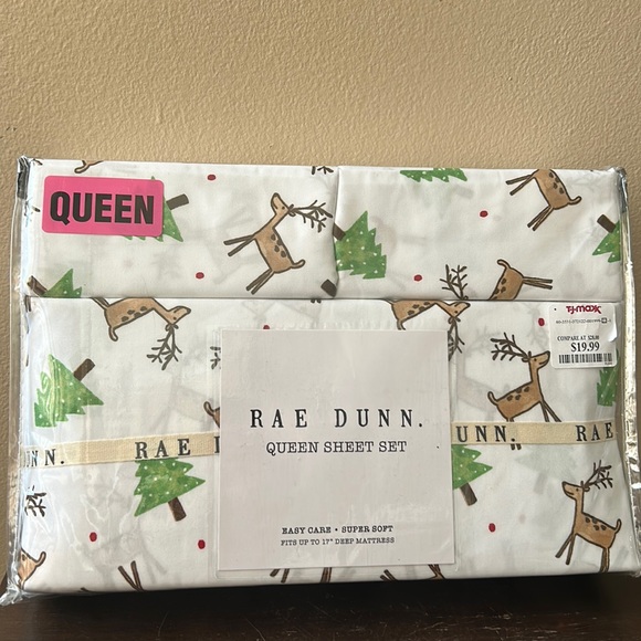 Bedding | Rae Dunn Reindeer Christmas Trees Queen Sheet Set New Holiday ...